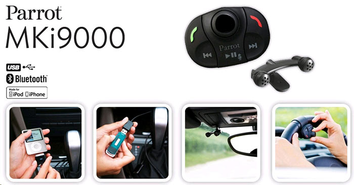 PARROT MKi9000 BLUETOOTH HANDSFREE STEREO CAR KIT PHONE TEXT MUSIC WIR ...
