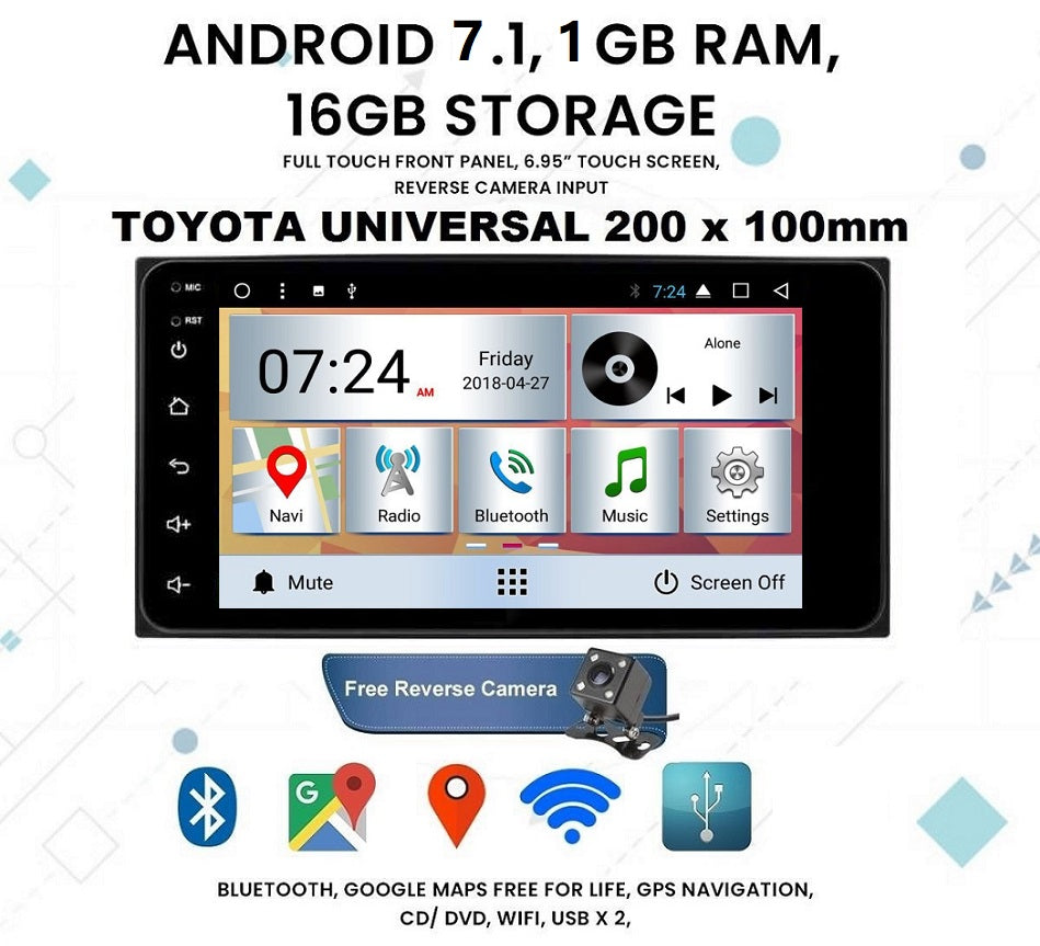 7 INCH ANDROID SYSTEM * Suit for Toyota standard 200 x 100 mm * GPS St ...